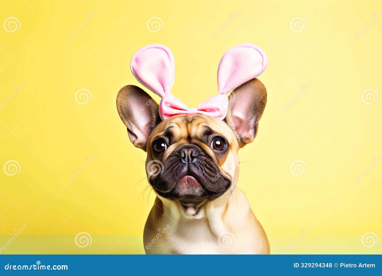 Small Dog Wearing Bunny Ears and Pink Bow Tie Stock Photo - Image of ...
