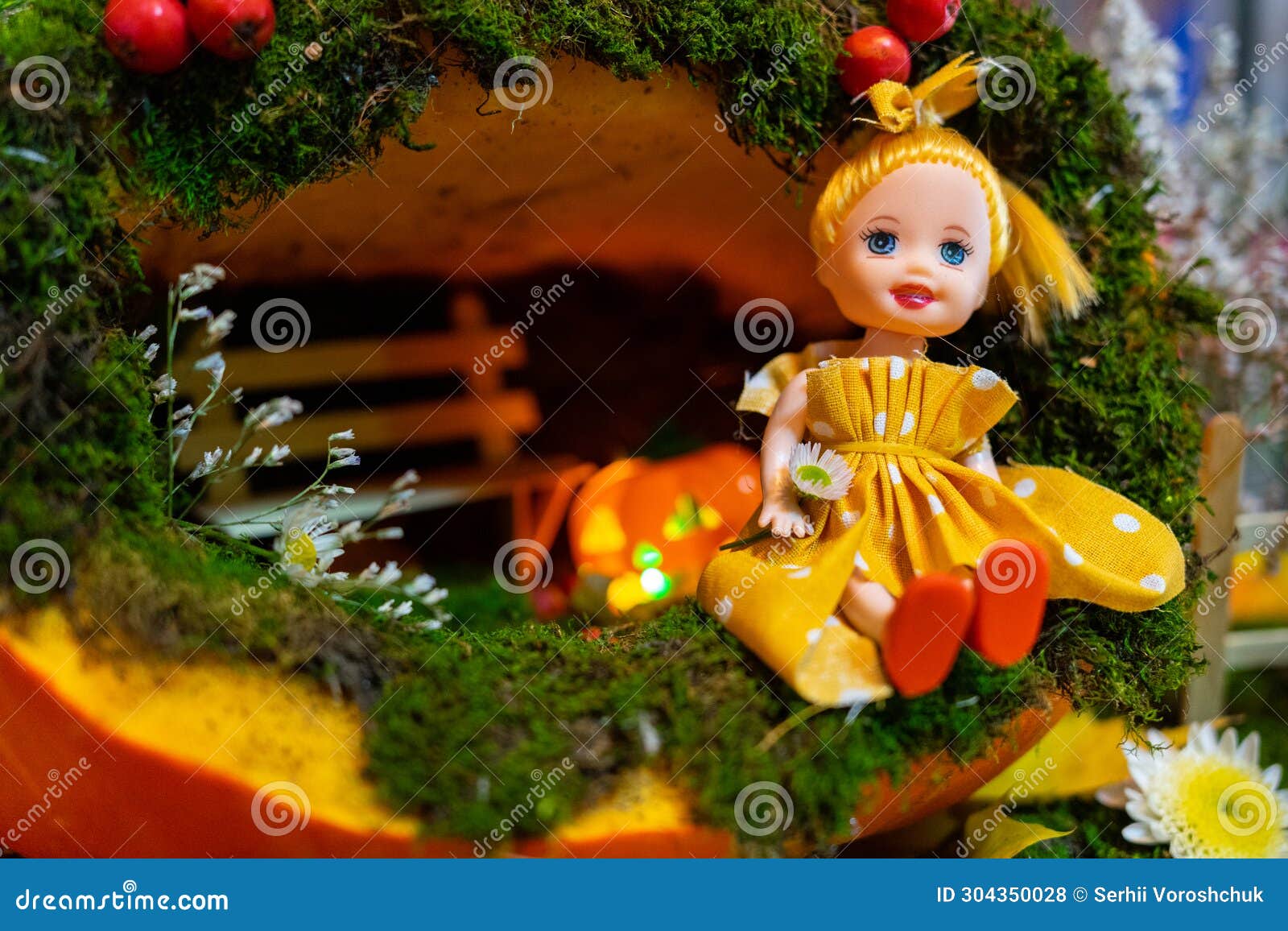 A Small Doll in a Fairy House Made of Squash Stock Photo - Image of ...