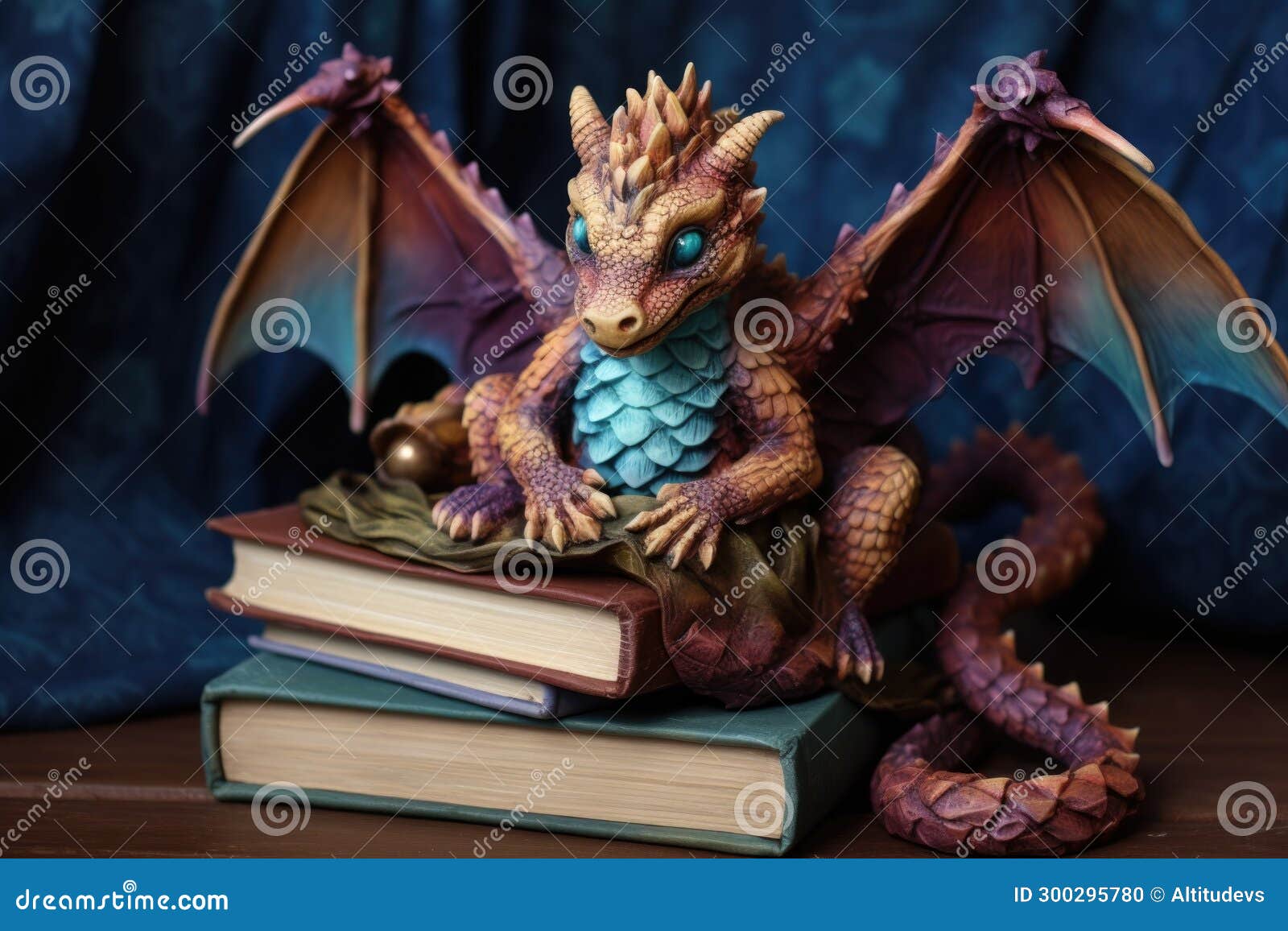 A Small Dragon Figurine on a Stack of Fantasy Books Stock Photo - Image ...
