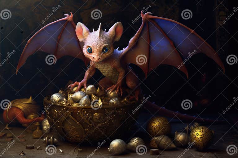 Small Dragon Guarding a Treasure Stock Image - Image of creature ...