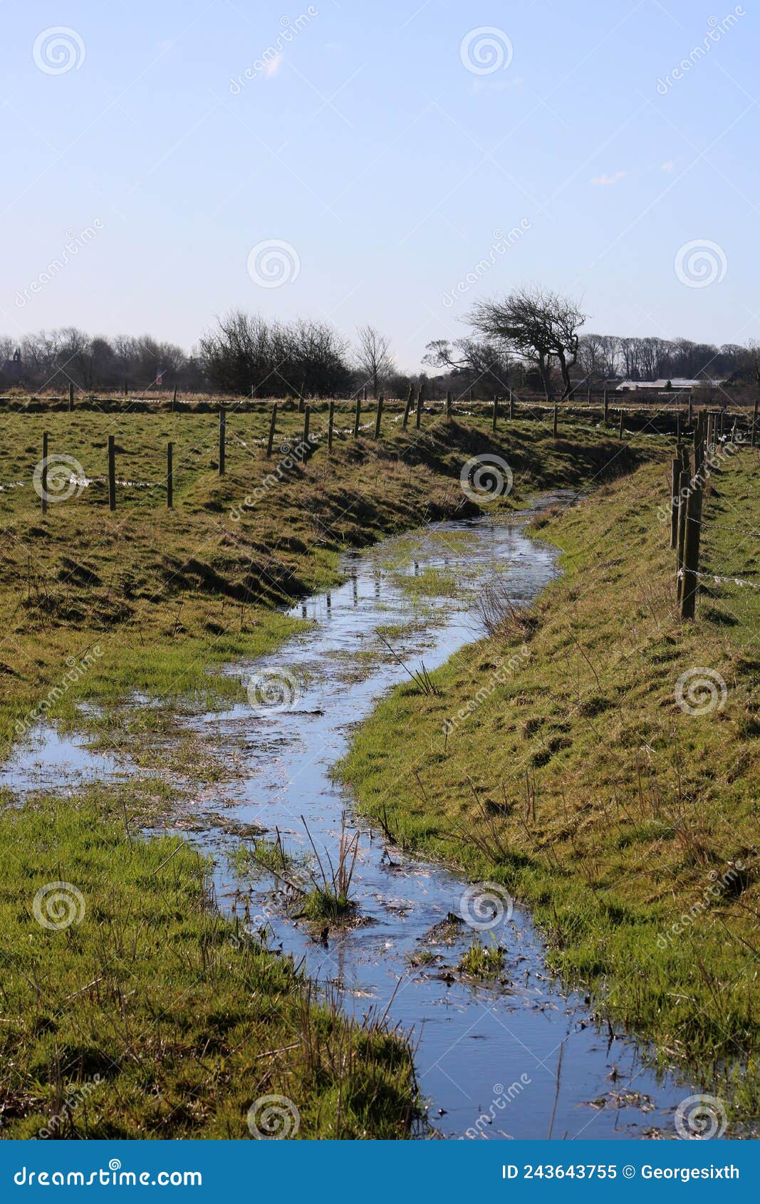 Small Drainage Stream in Field between Fences Stock Image - Image of ...