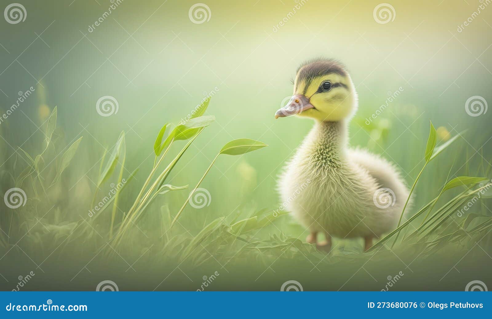 A Small Duck Standing in a Grassy Area with a Blurry Back Ground and a ...