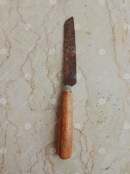 Small Dull and Rusty Knife, Wooden Handle. Stock Image - Image of rusty ...