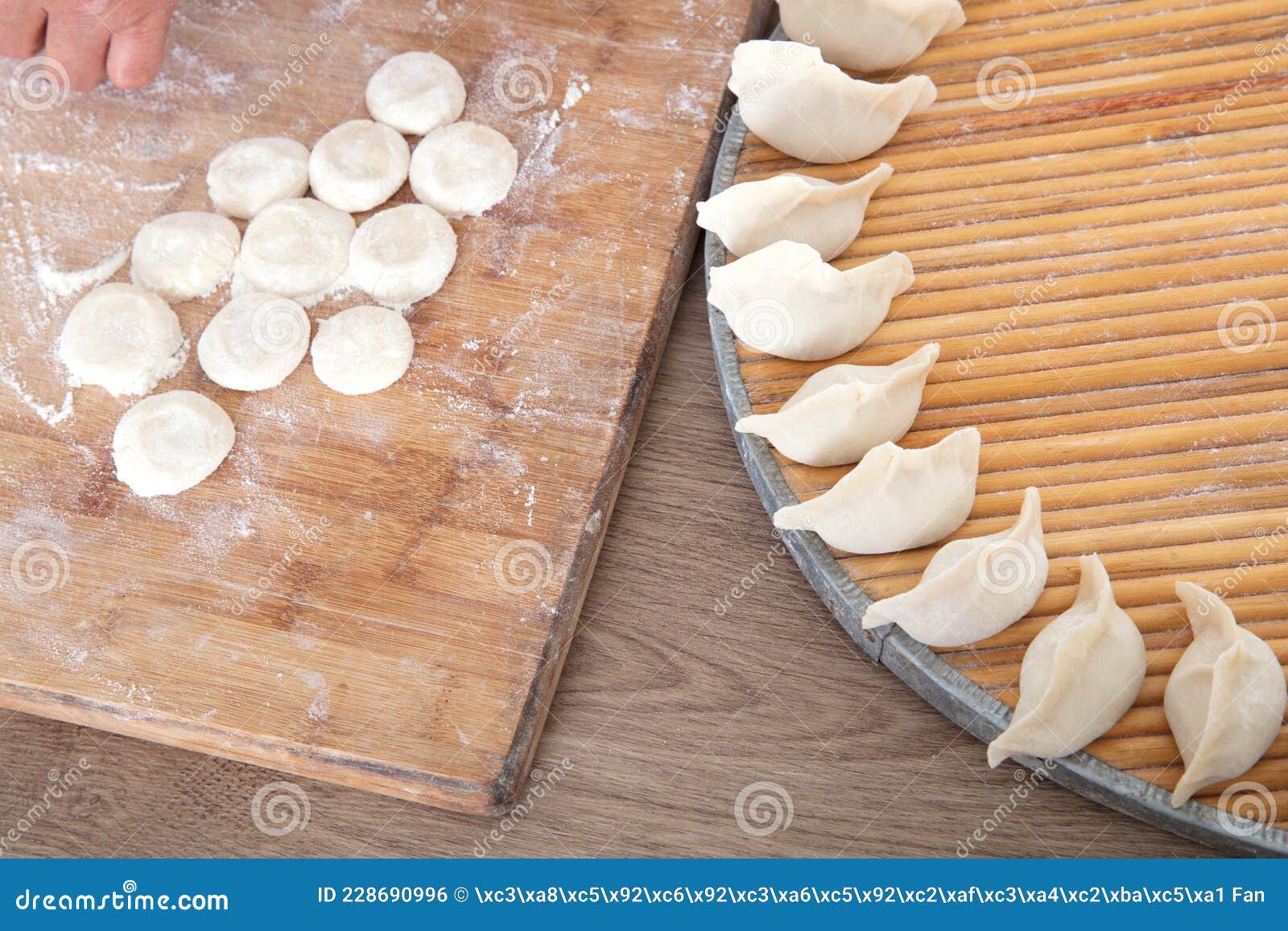 The Small Dumpling Dough is Placed on the Cutting Board and the ...