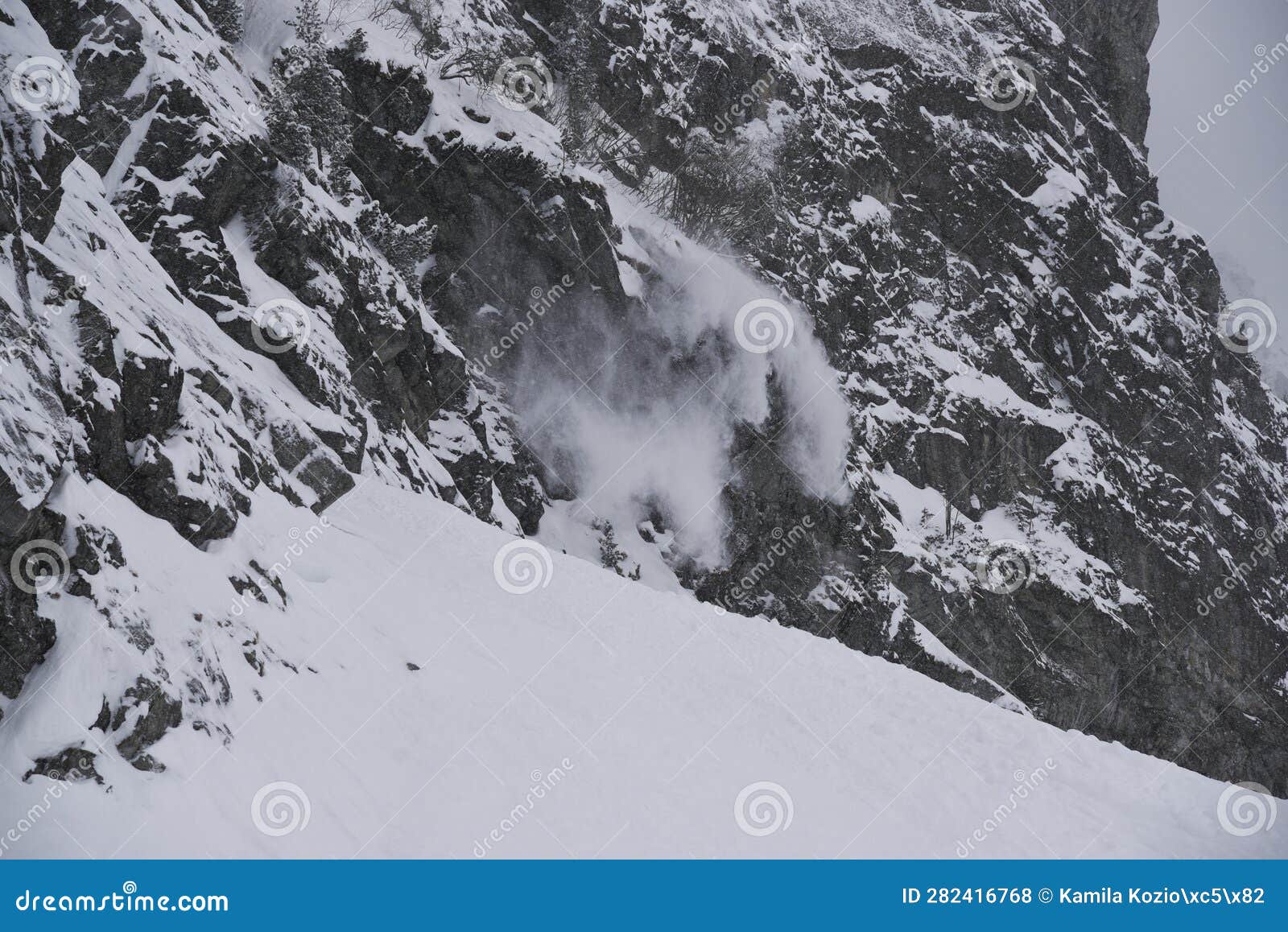 A Small Dust Avalanche in Winter in the Tatra Mountains in Poland Stock ...