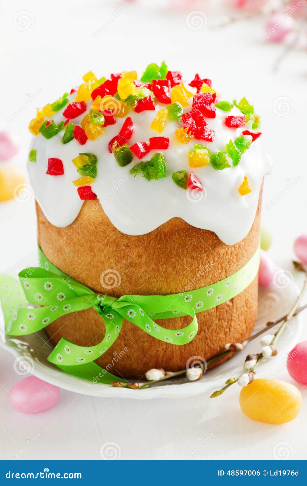 Small Easter Blue Cake With Yellow Sun And White Doves In The White ...