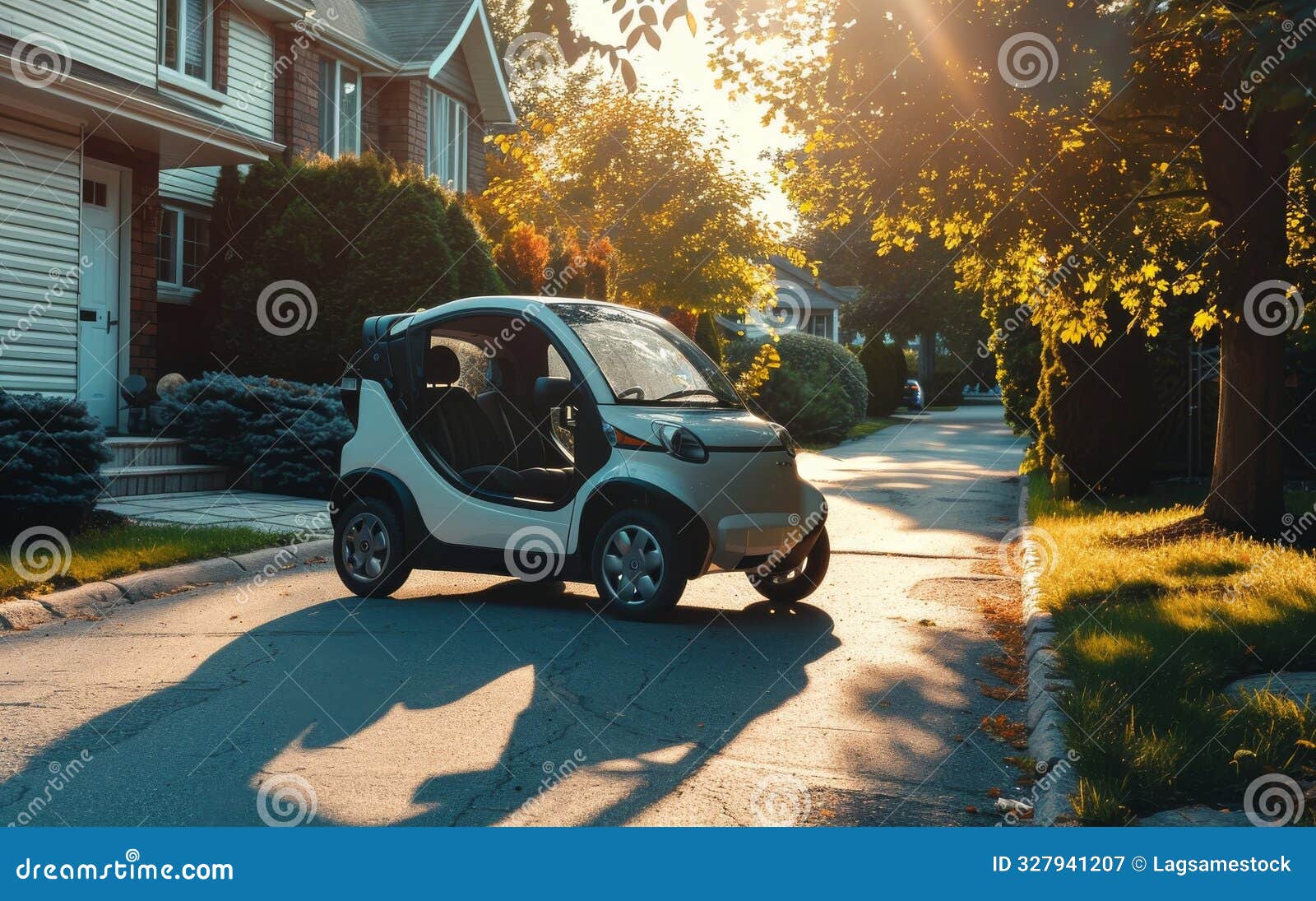 Small Electric Car with Easy Access Features Parked in a Sunny Driveway ...