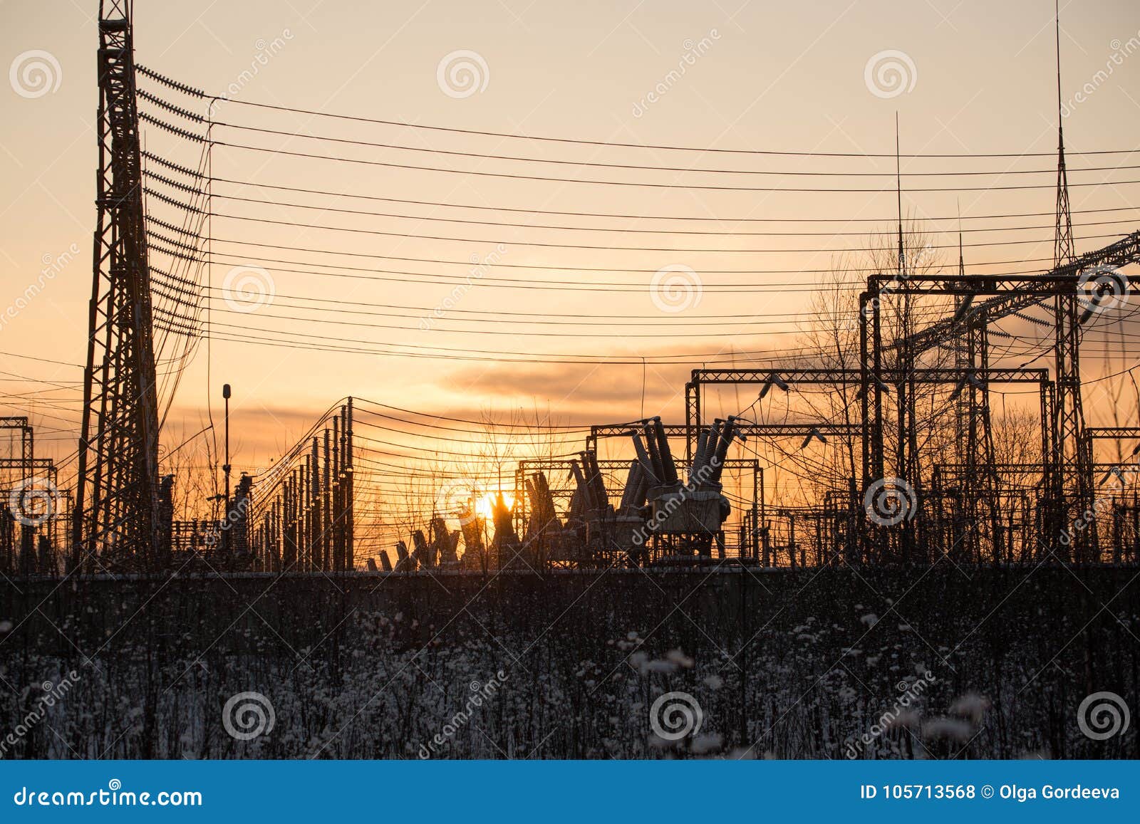 Electrical Substation.at Sunset Stock Photo - Image of electrical ...