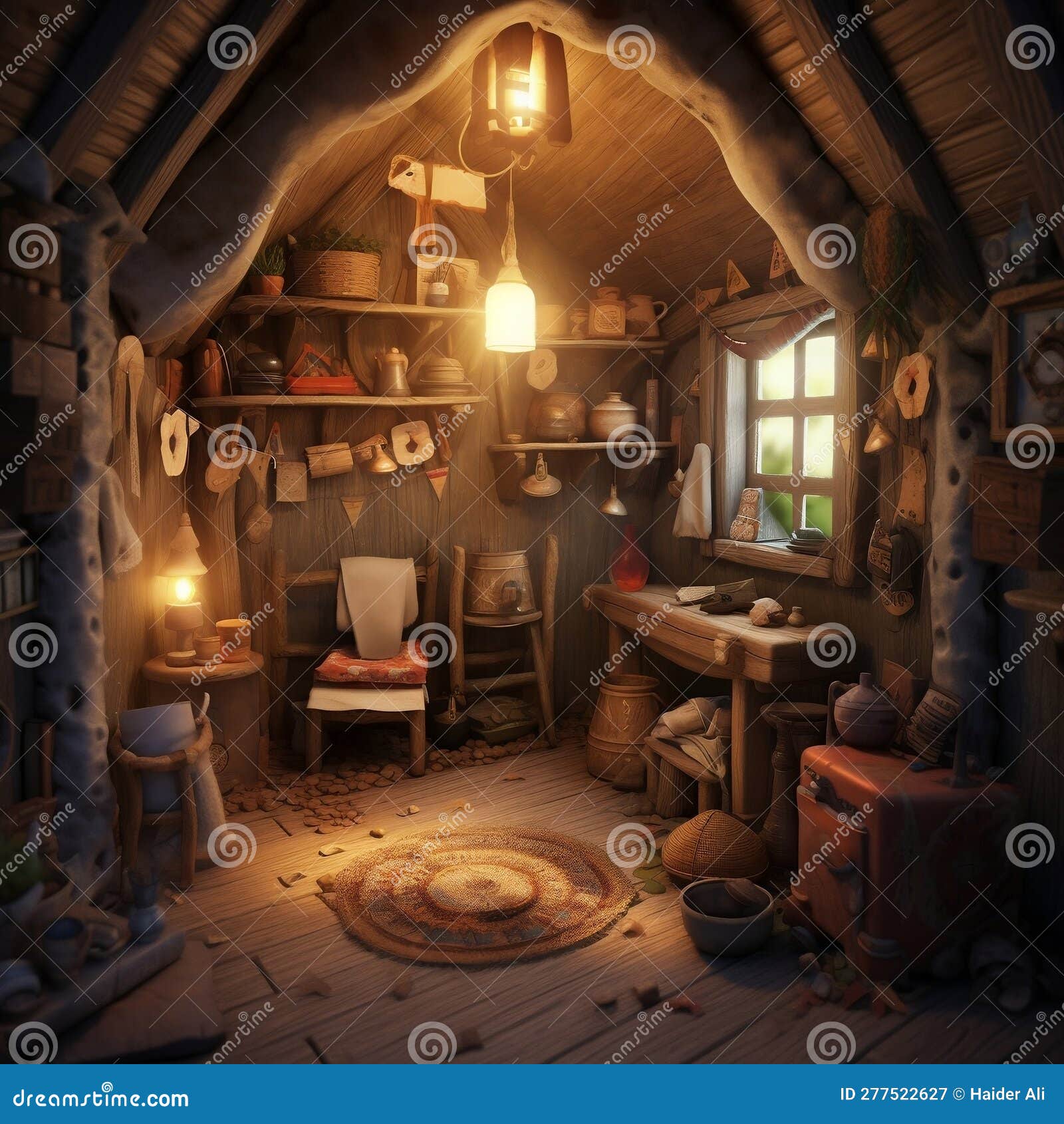 Small Elf or Dwarf House Interior. Generative AI Stock Illustration ...