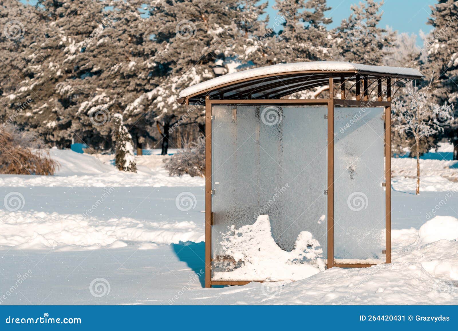 Empty Bus Stop with Frozen Glass in a Cold Winter Day Stock Image ...