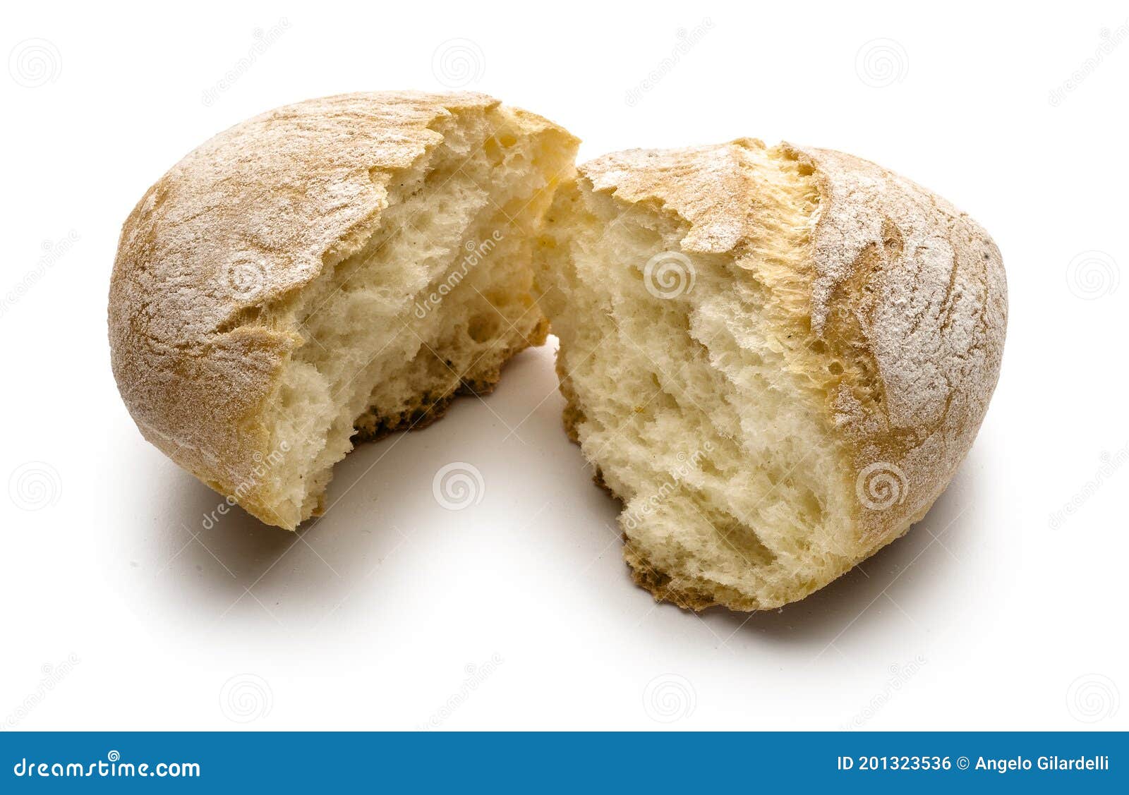 Small Empty Loaf Broken in Two Halves on White Background Stock Photo ...
