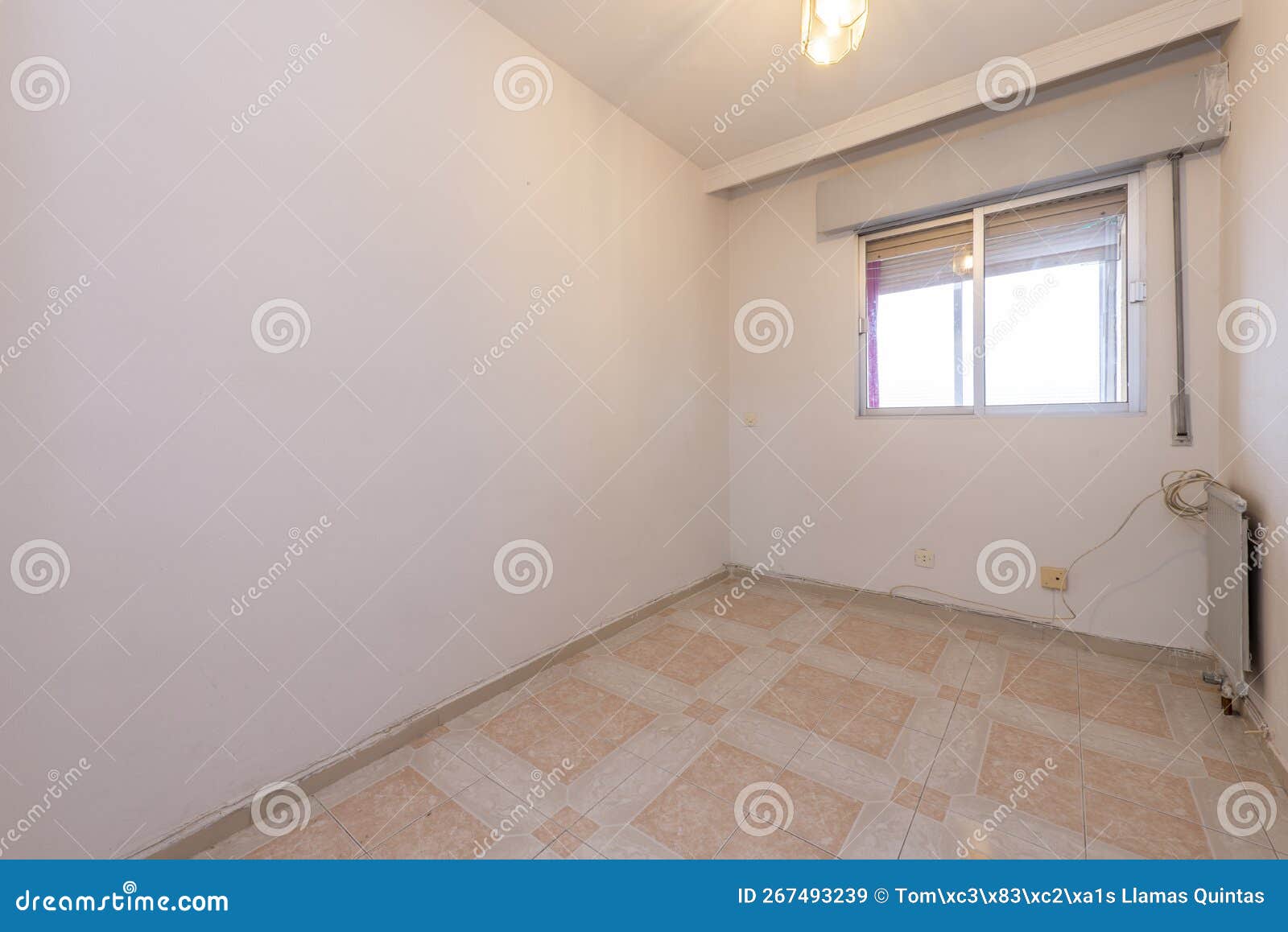 Small Empty Room with Plain White Painted Walls, Ugly Tiled Floor and ...