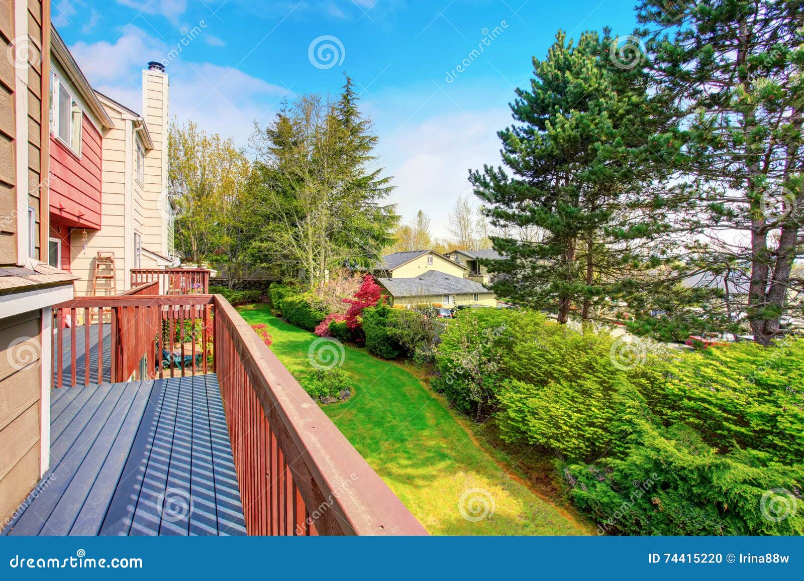 Small Empty Wooden Porch with View of Back Yard Stock Photo - Image of ...