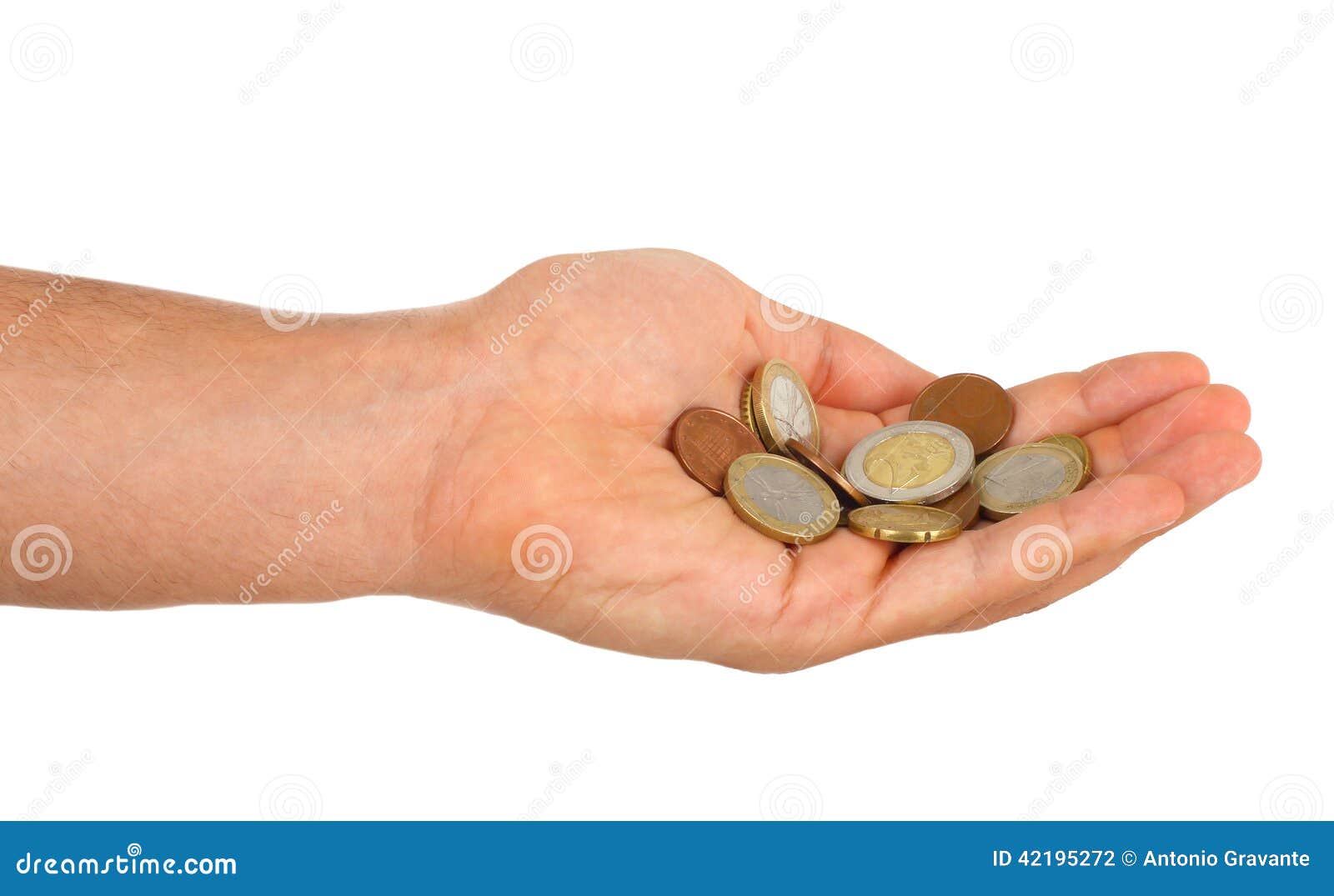 Small Euro Change in Male Hand Stock Photo - Image of cash, change ...