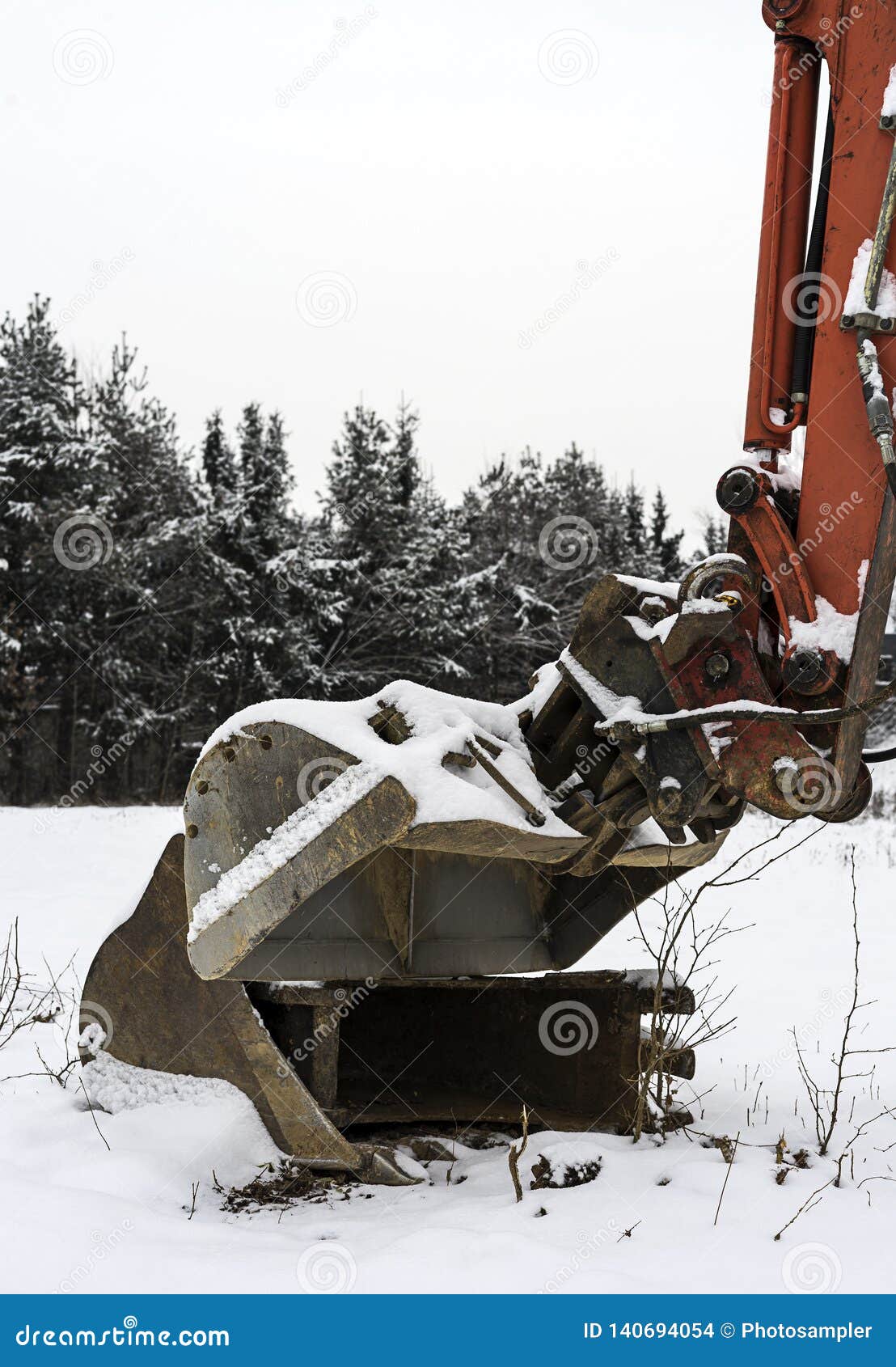 Small Excavator Part Covered with Snow in Winter Stock Photo - Image of ...