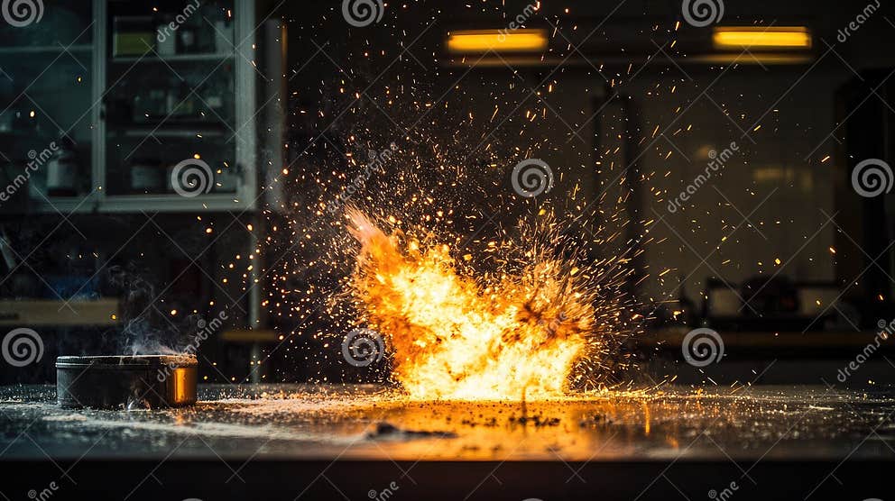 A Small Explosion in a Laboratory Stock Photo - Image of orange, fire ...