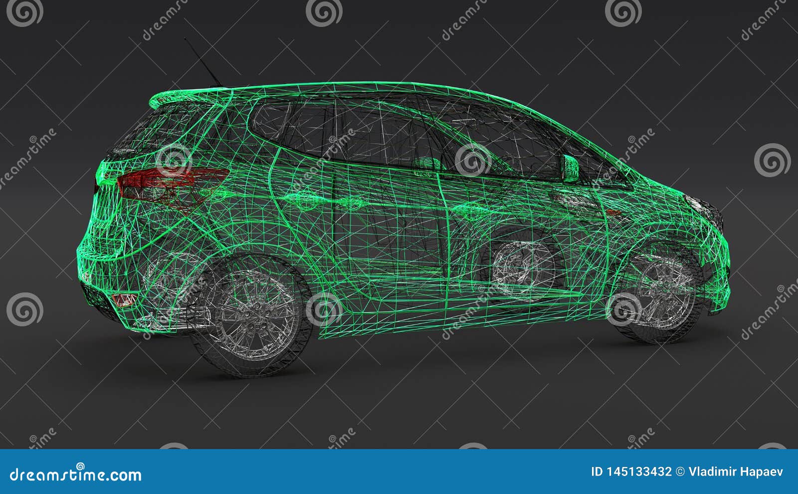 Small Family Car, Mesh Design. 3D Rendering Stock Illustration ...
