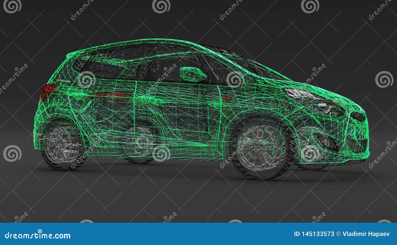 Small Family Car, Mesh Design. 3D Rendering Stock Illustration ...