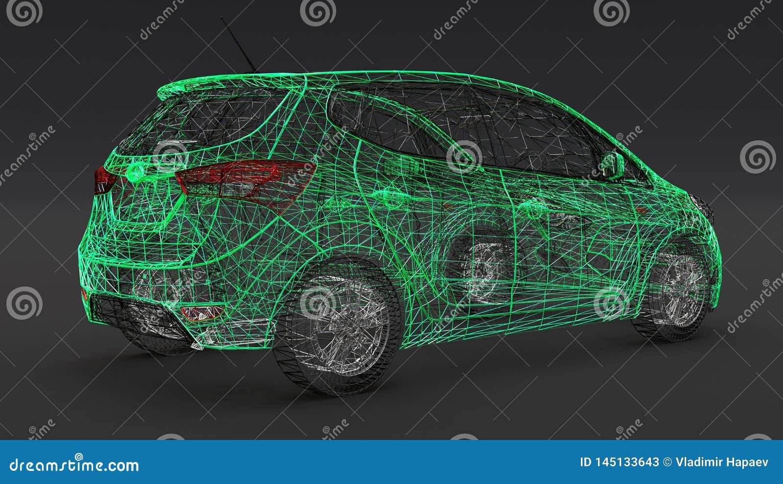 Small Family Car, Mesh Design. 3D Rendering Stock Illustration ...