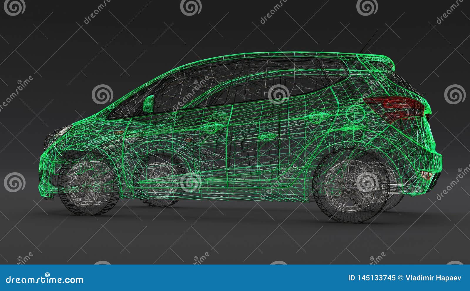 Small Family Car, Mesh Design. 3D Rendering Stock Illustration ...