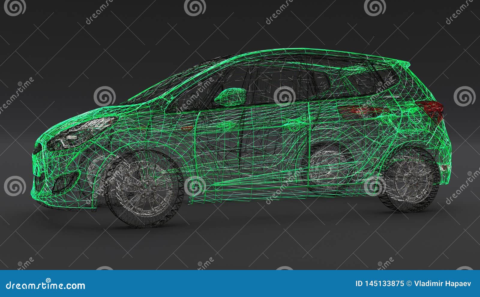 Small Family Car, Mesh Design. 3D Rendering Stock Illustration ...