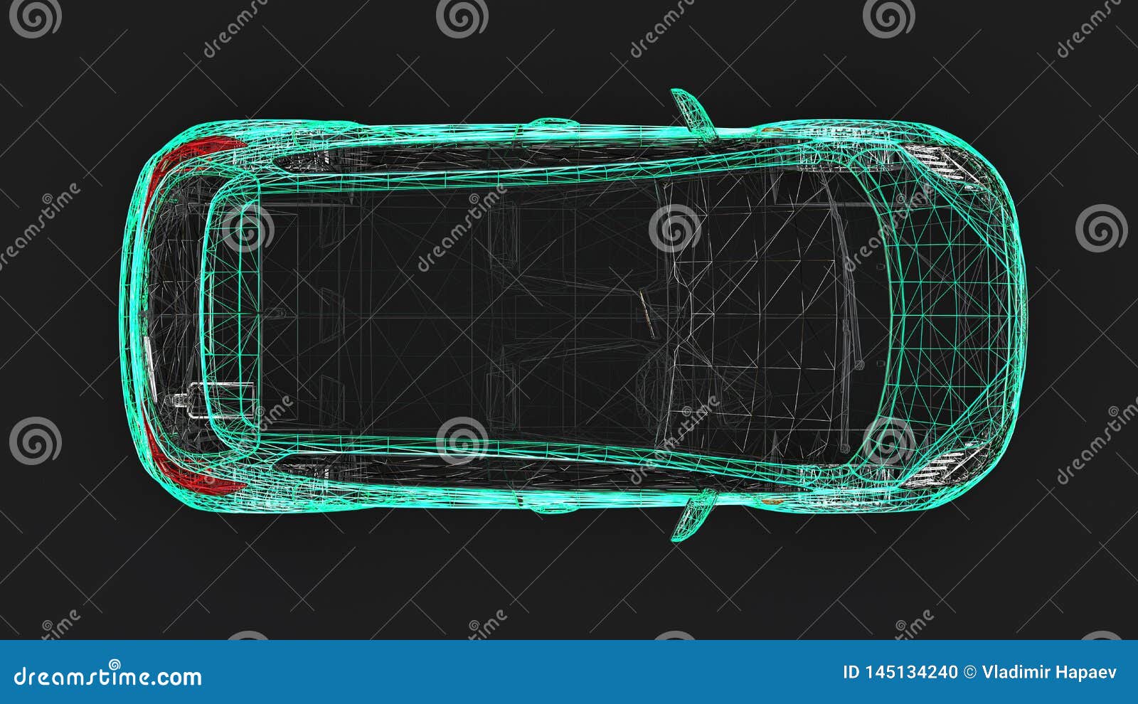 Small Family Car, Mesh Design. 3D Rendering Stock Illustration ...