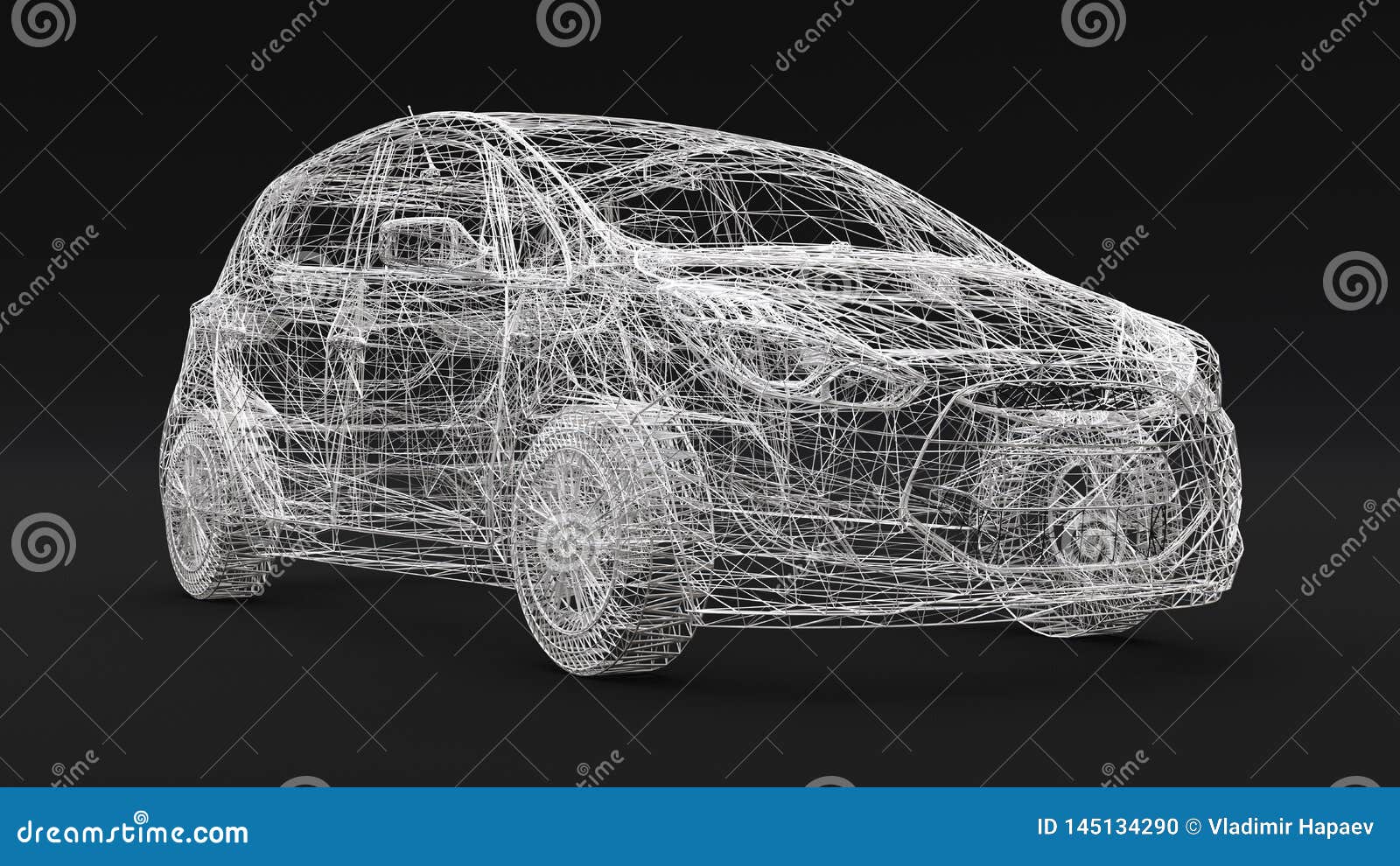 Small Family Car, Mesh Design. 3D Rendering Stock Illustration ...