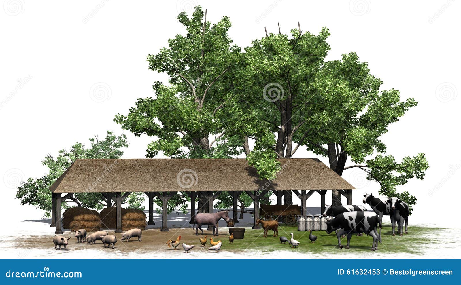 Small Farm with Animals on a White Background Stock Image - Image of ...