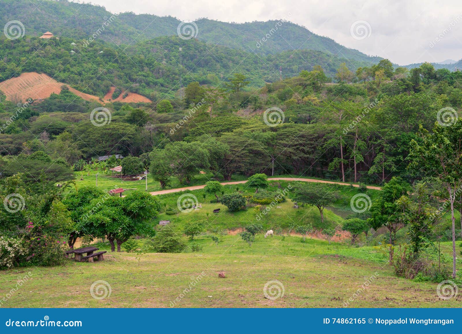 Small Farm and Village in the Mountain Stock Image - Image of ...