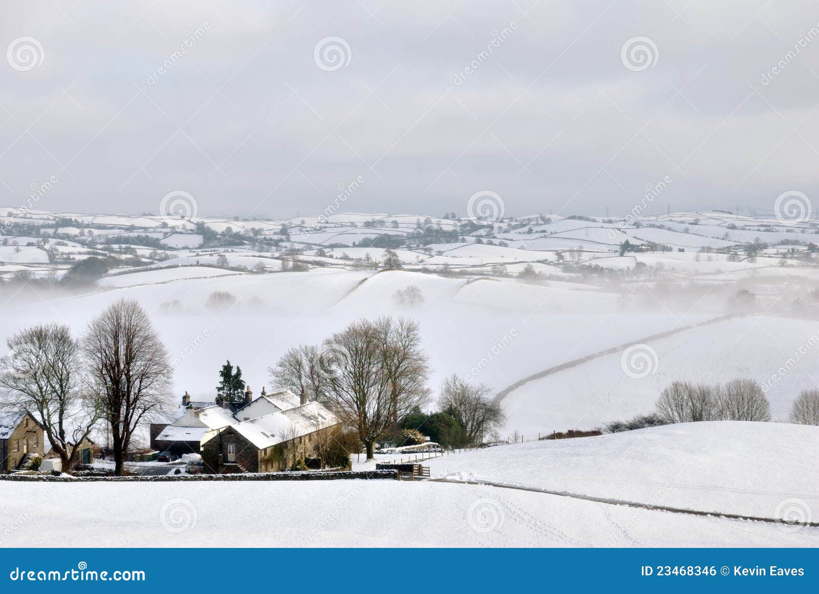 Small Farmhouse in Snow Covered Hills Stock Photo - Image of snowfall ...