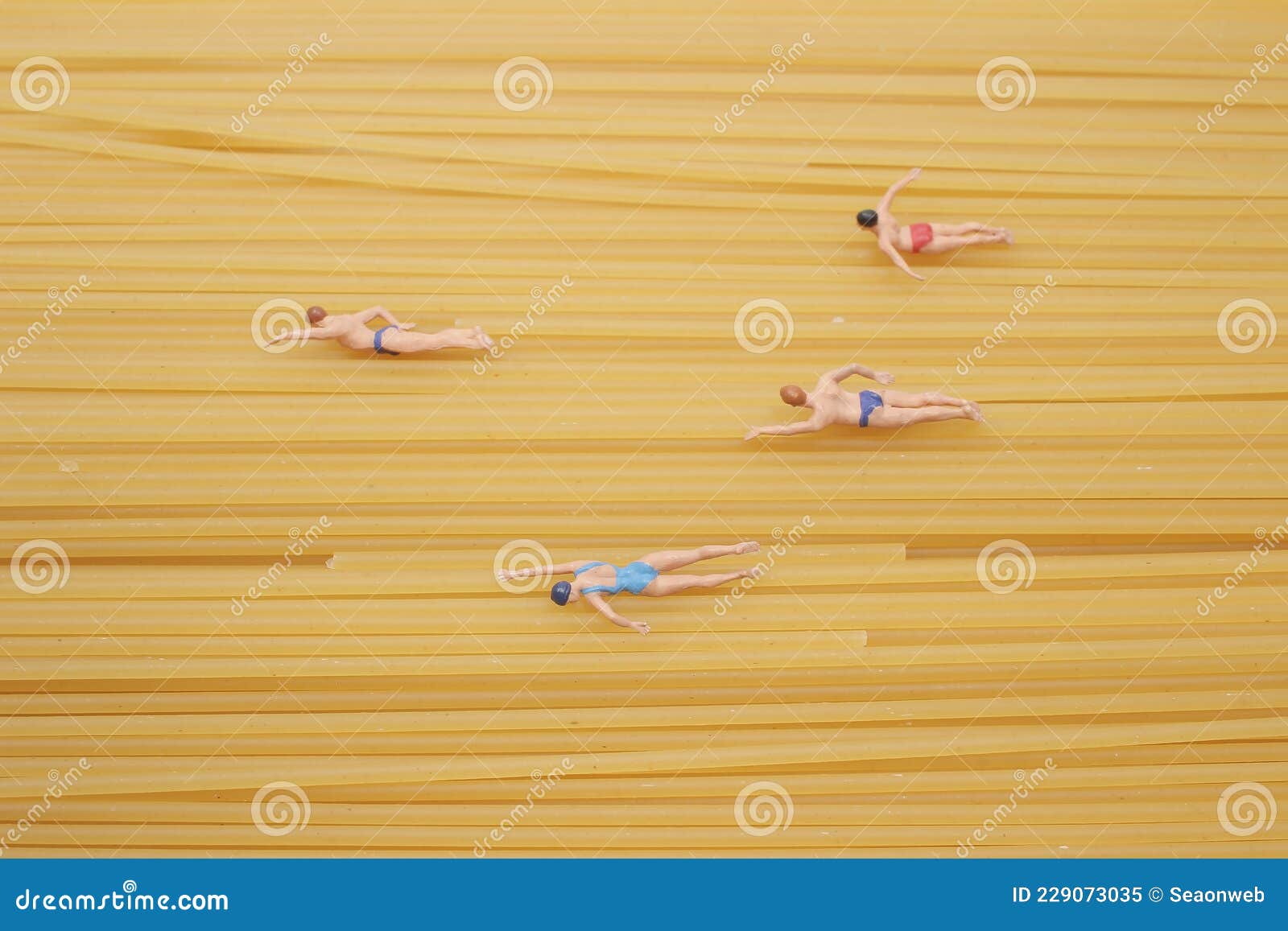 The Small Figure Swim on Spaghetti Pasta Stock Image - Image of heap ...