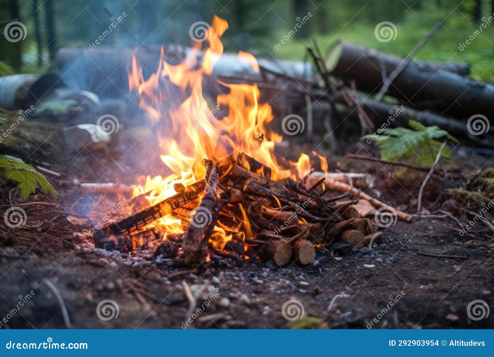 A Small Fire Burning in an Improvised Campsite Stock Photo - Image of ...