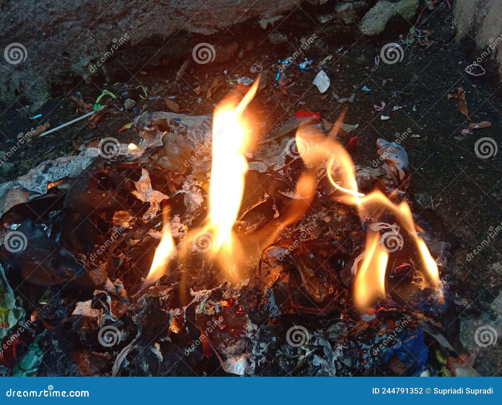 Small Fire Left Over from Burning Garbage Stock Photo - Image of flame ...