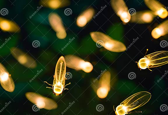 Small Fireflies Emit Their Own Light.AI Generated Stock Illustration ...