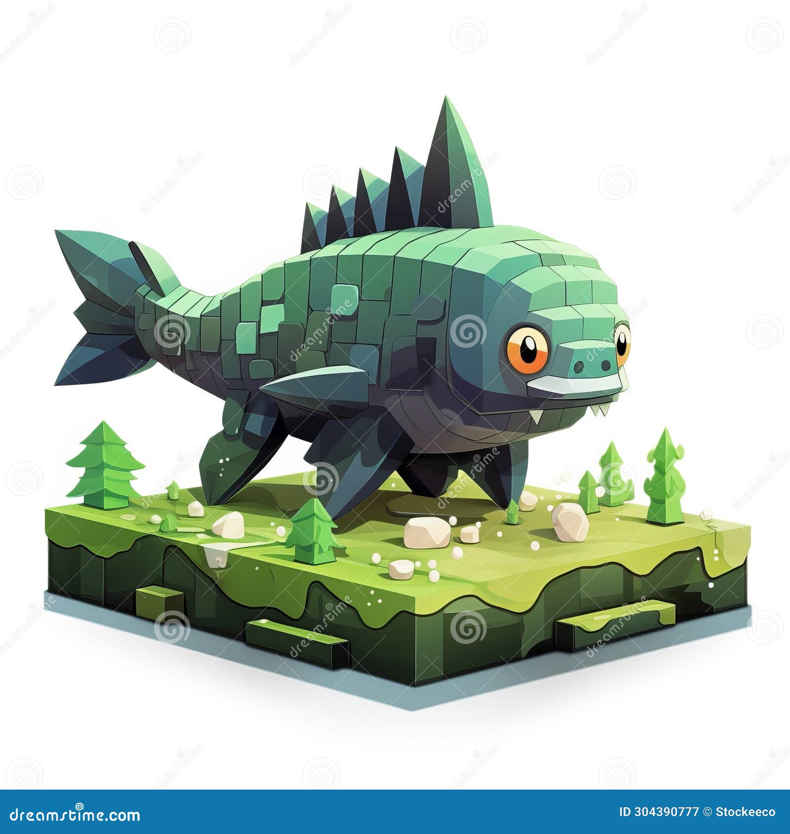 Playful 3d Pixel Fish Diorama with Detailed Character Design Stock ...
