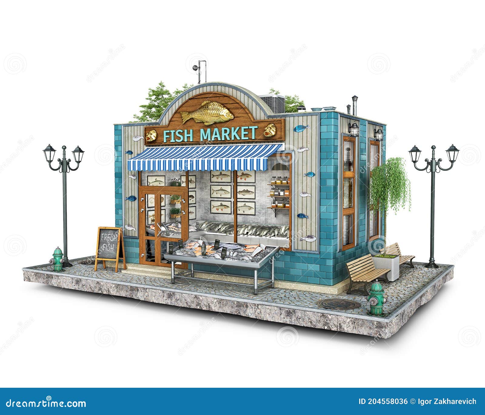 Two Fish Market Label Templates With Fish, Lobster, Seafood. Vector ...