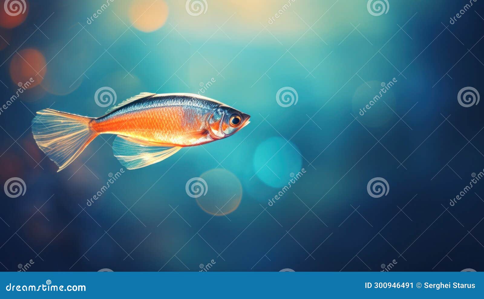 A Small Fish Swimming in a Blue Water with Some Light, AI Stock Image ...