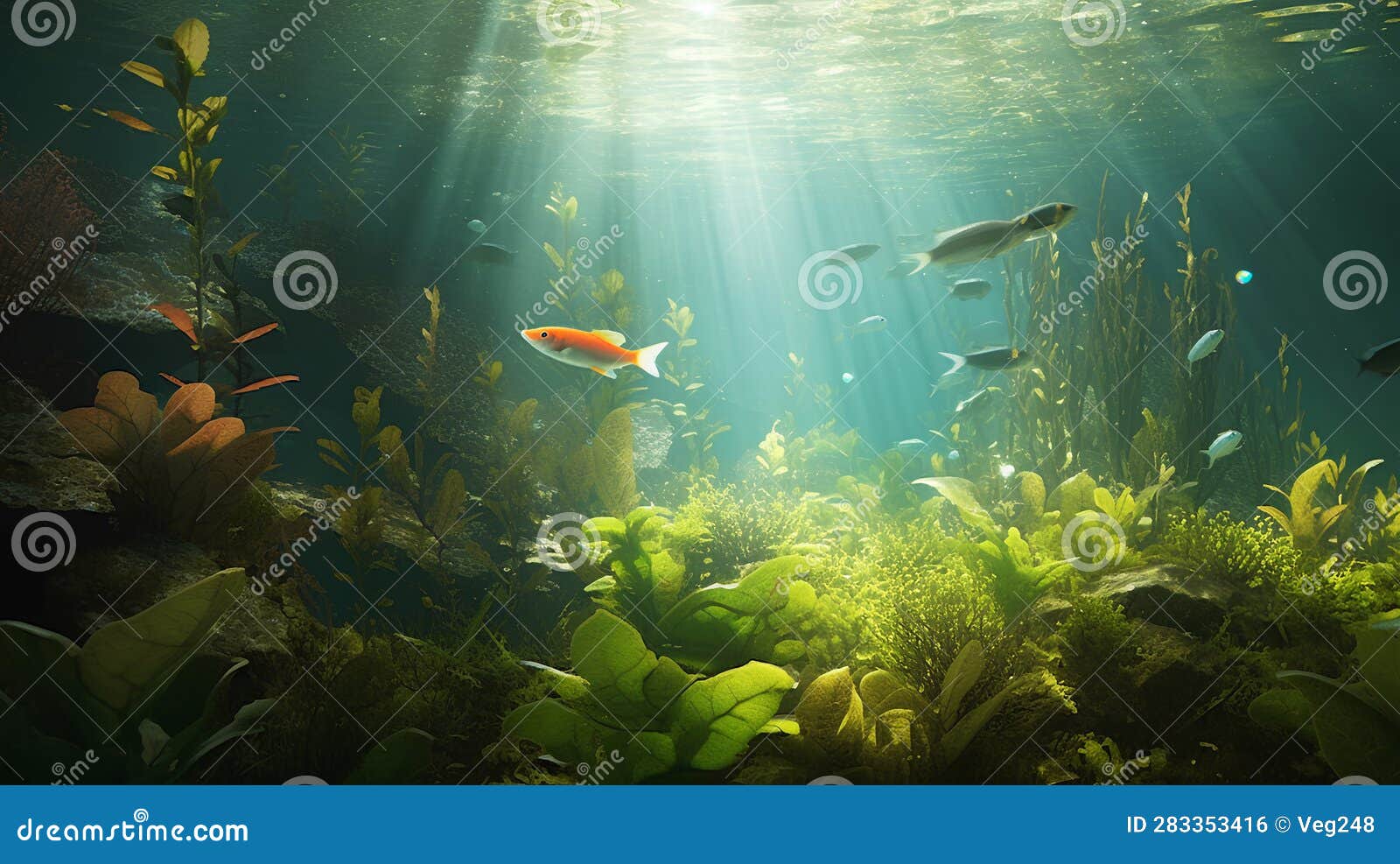 Small Fish Underwater. Algae in the Ocean Sea Stock Illustration ...