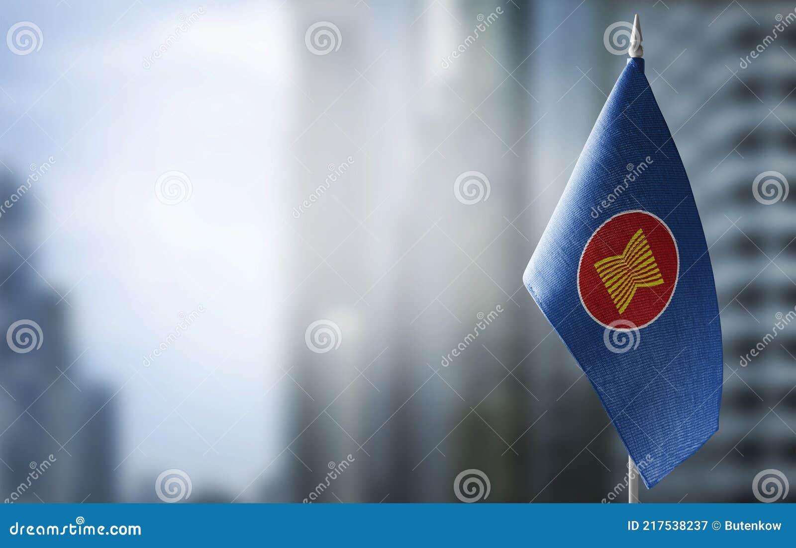 A Small Flag of ASEAN on the Background of a Blurred Background Stock ...