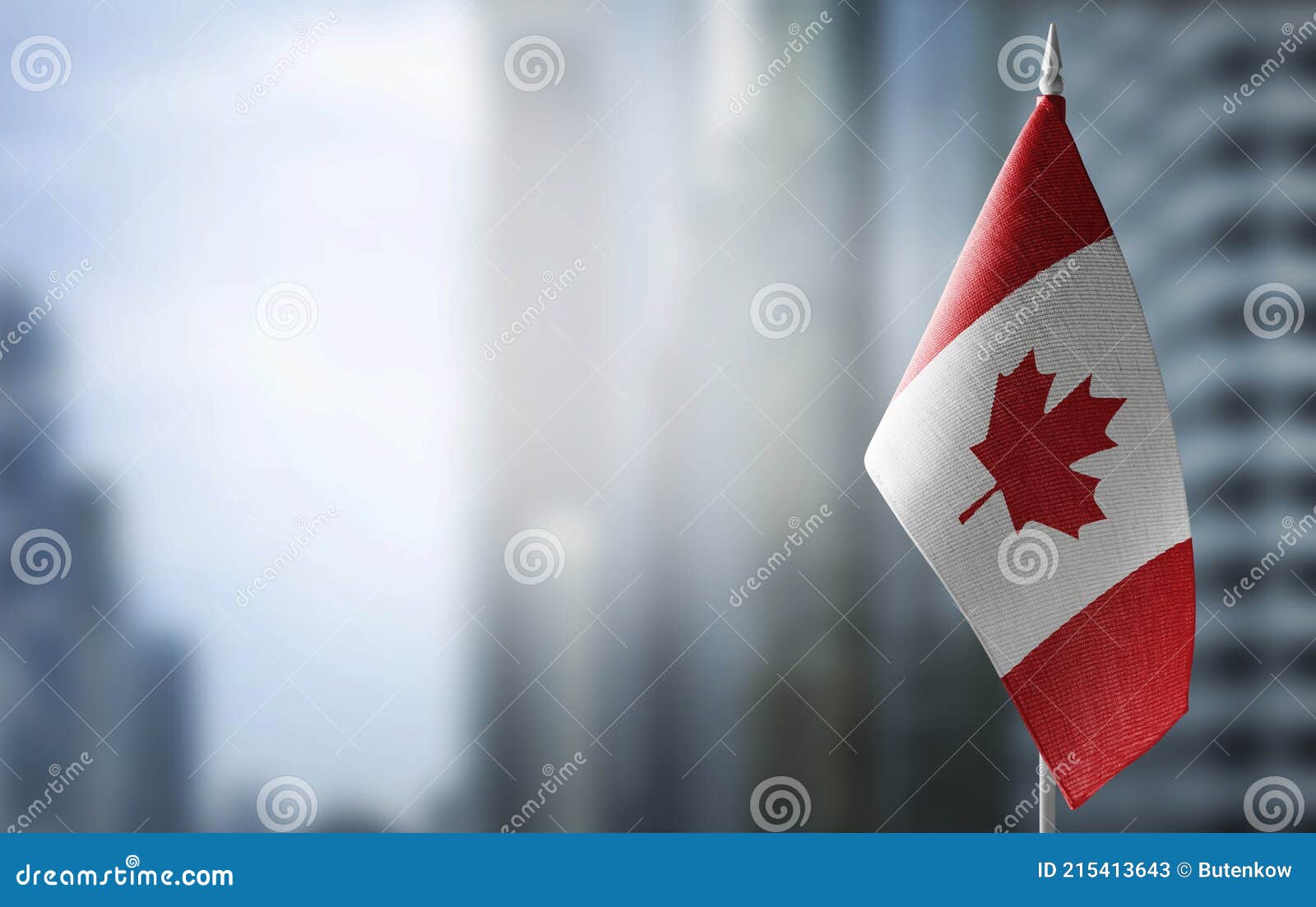 A Small Flag of Canada on the Background of a Blurred Background Stock ...