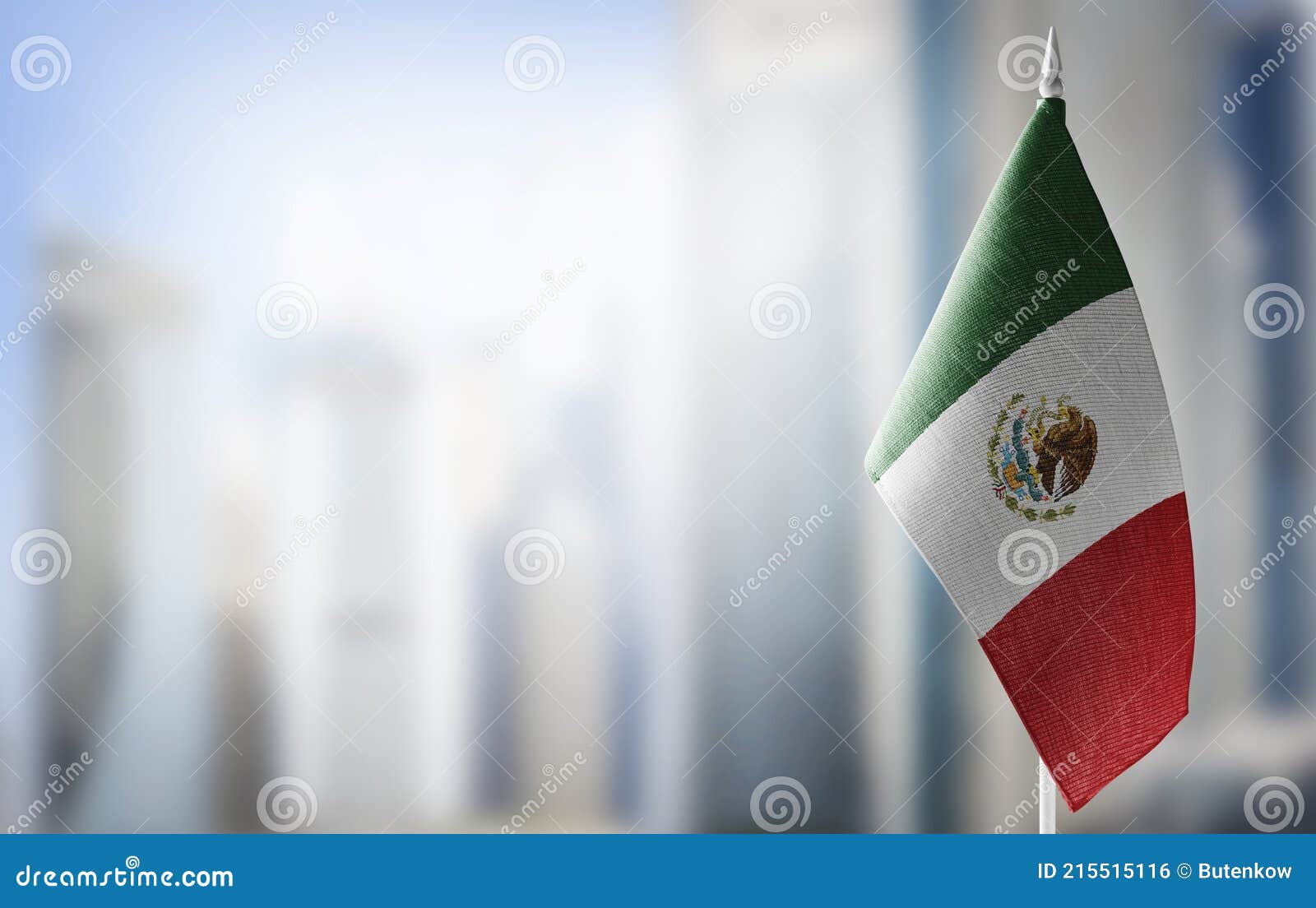 A Small Flag of Mexico on the Background of a Blurred Background Stock ...