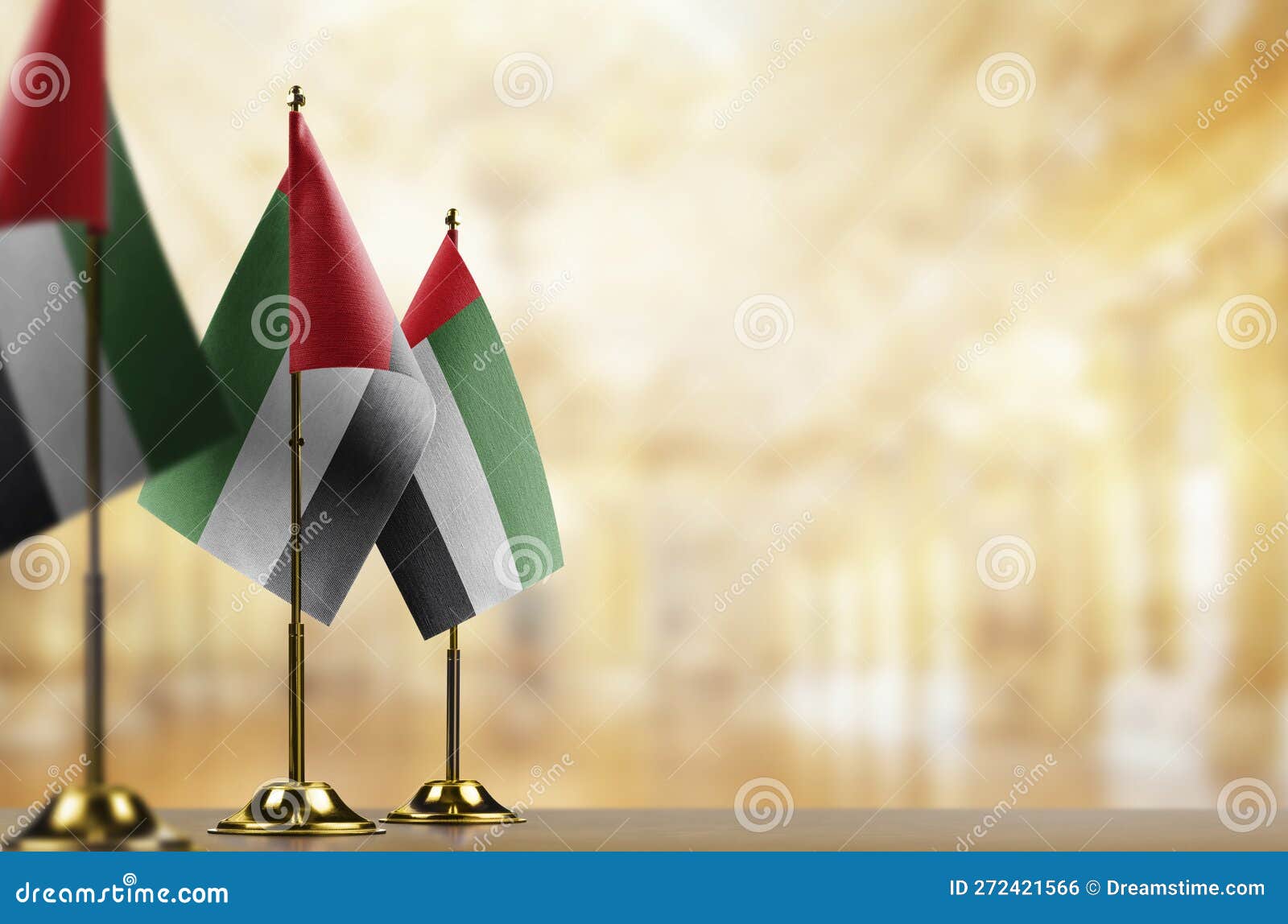 Small Flags of the Arab Emirates on an Abstract Blurry Background Stock ...