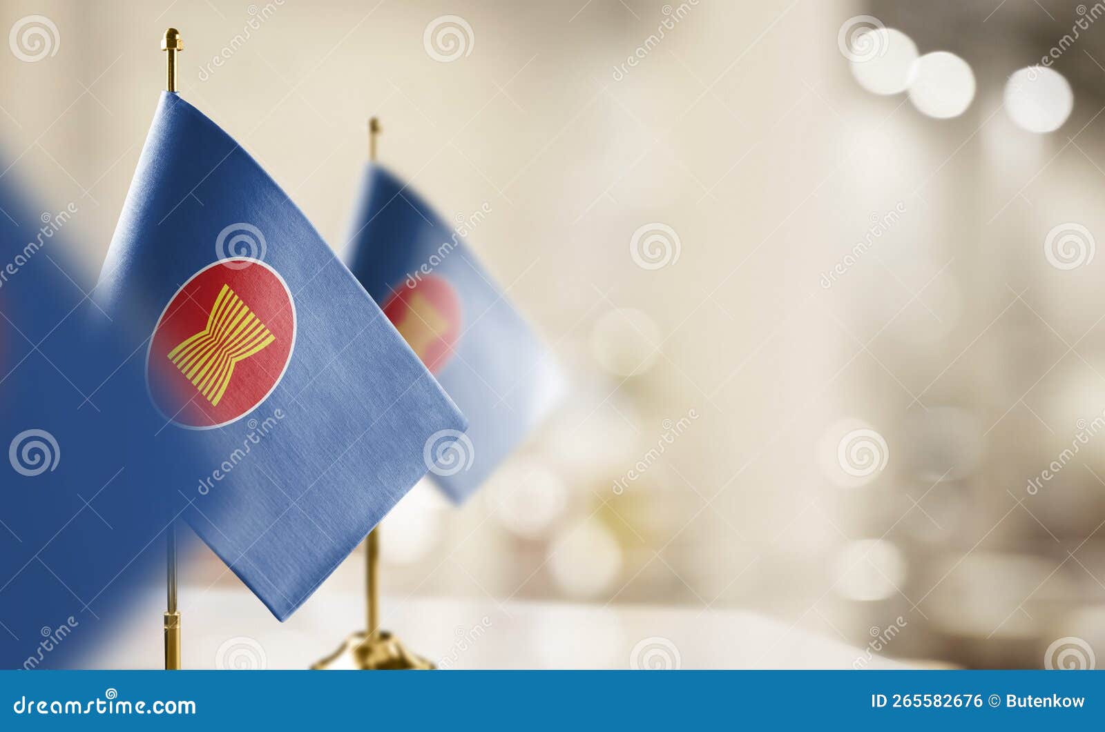 Small Flags of the ASEAN on an Abstract Blurry Background Stock Photo ...
