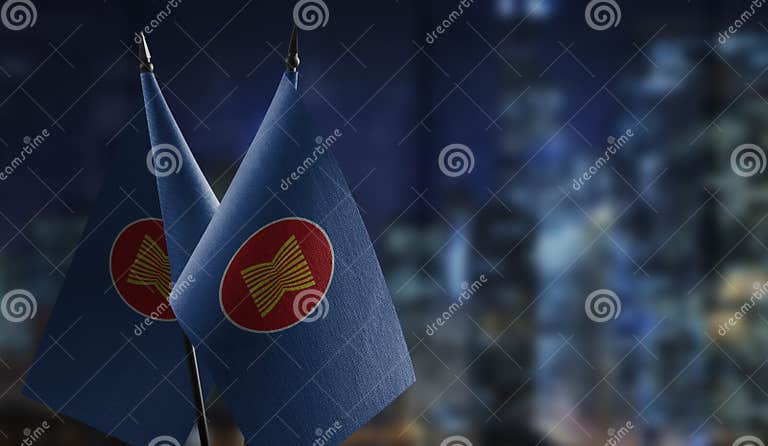 Small Flags of the ASEAN on an Abstract Blurry Background Stock ...
