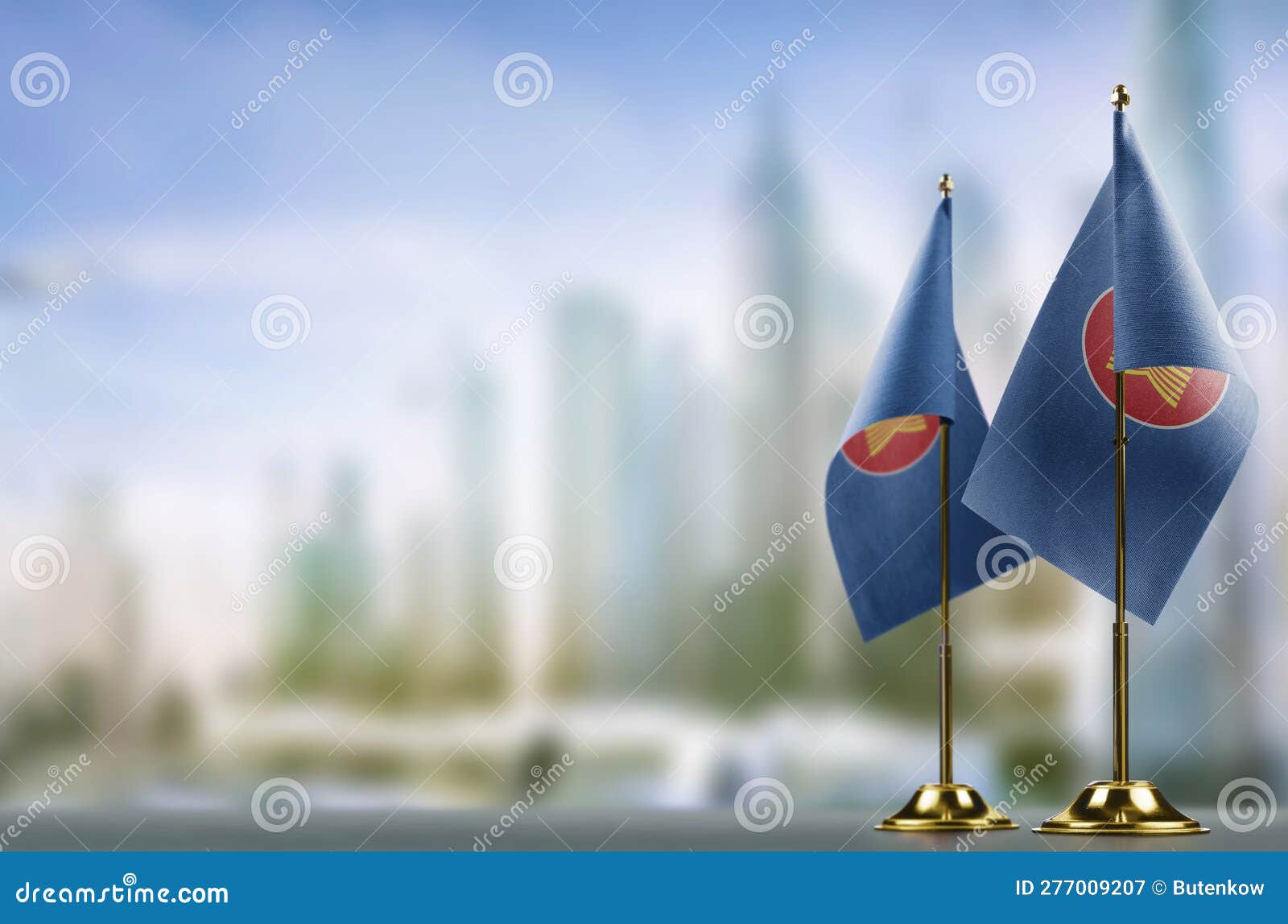 Small Flags of the ASEAN on an Abstract Blurry Background Stock Image ...