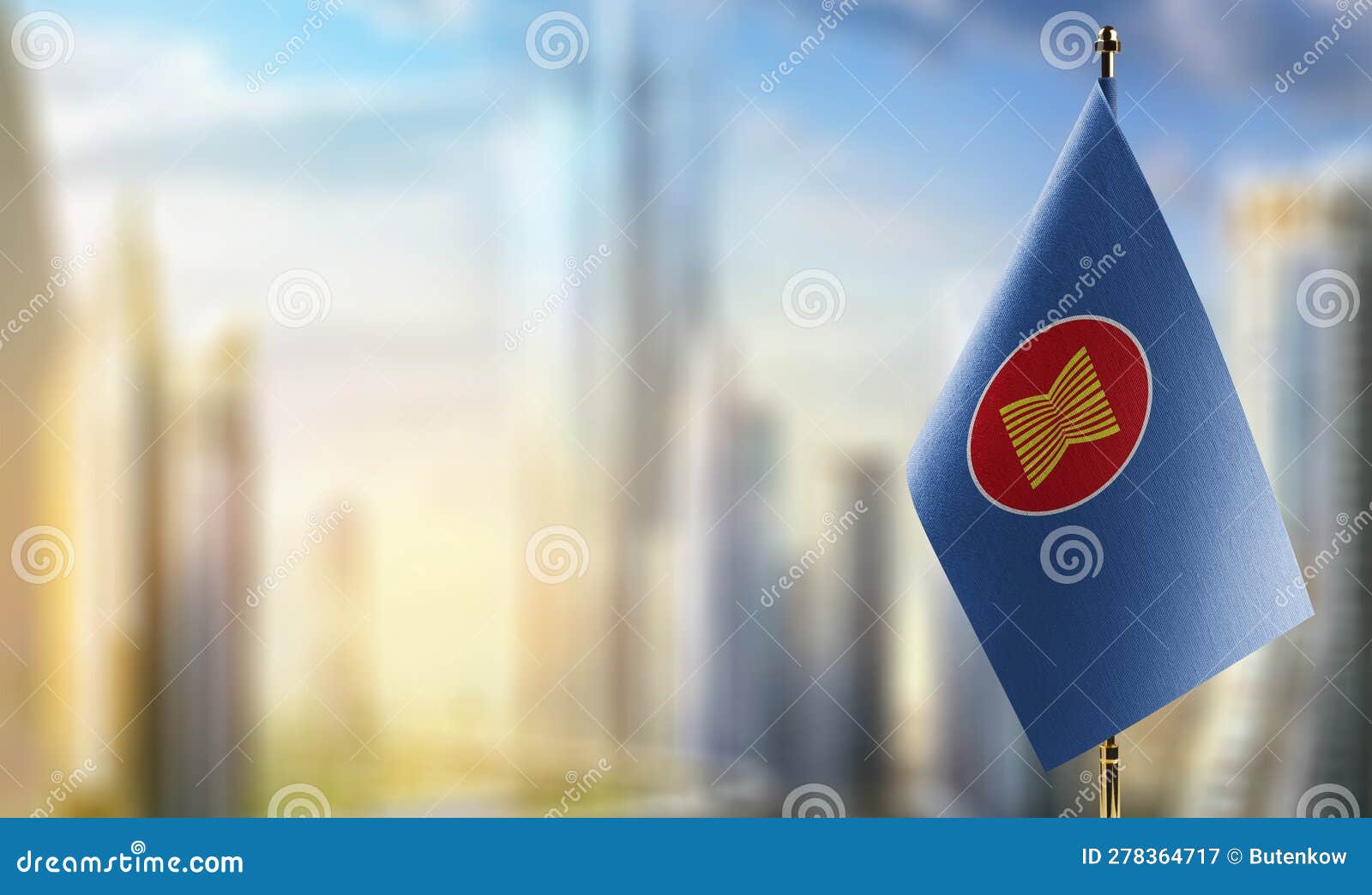 Small Flags of the ASEAN on an Abstract Blurry Background Stock Image ...