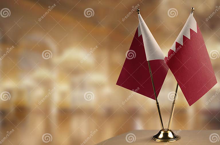 Small Flags of the Bahrain on an Abstract Blurry Background Stock Image ...