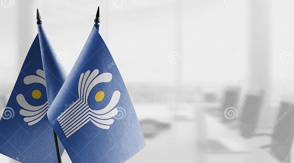 Small Flags of the CIS on an Abstract Blurry Background Stock Image ...
