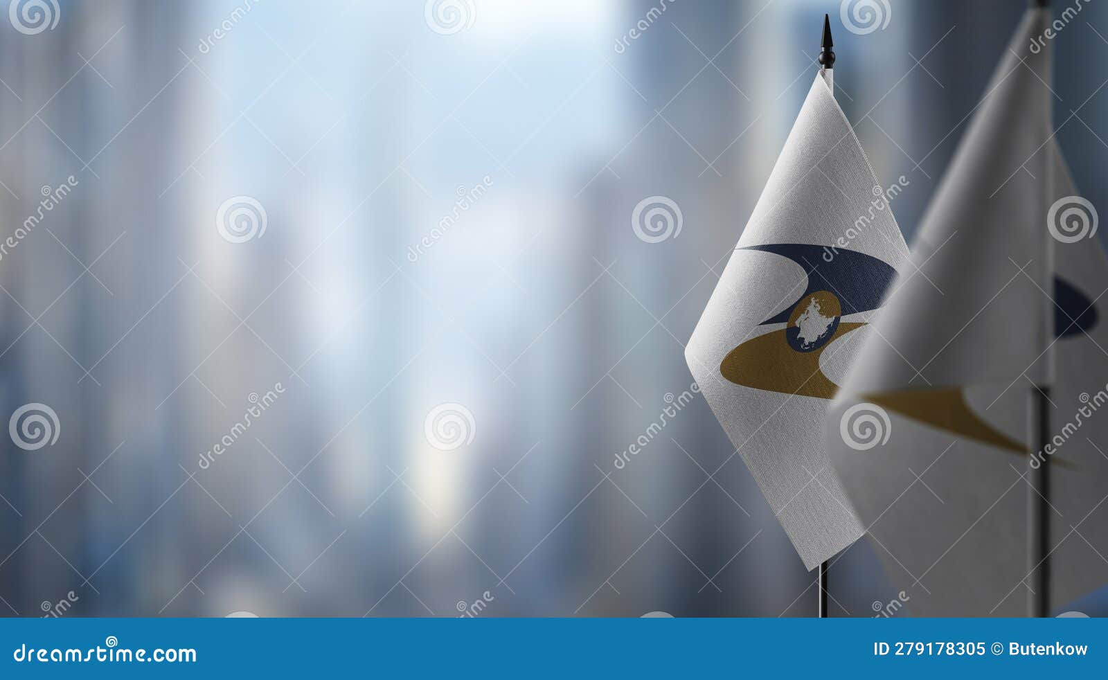 Small Flags of the Eurasian Economic Union on an Abstract Blurry ...
