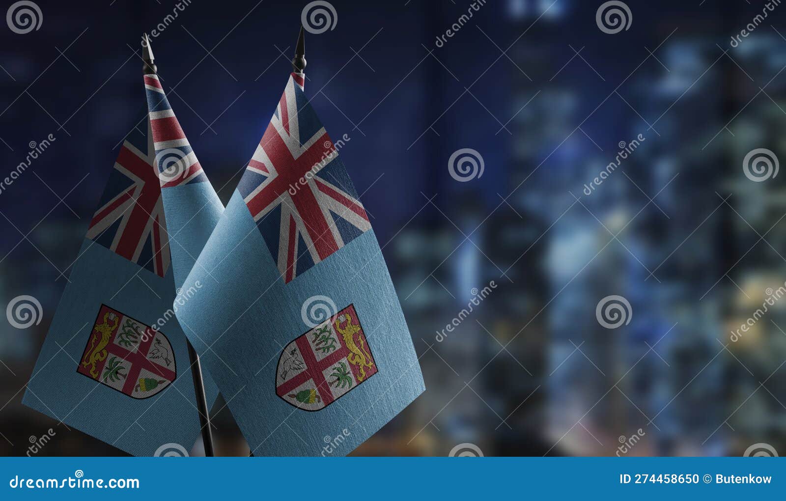 Small Flags of the Fiji on an Abstract Blurry Background Stock ...